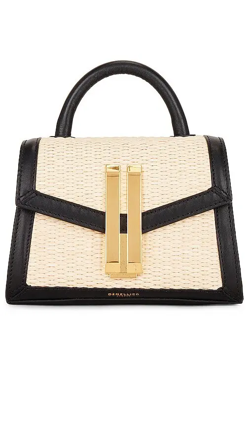 Demellier Nano Montreal Handbag - Natural Raffia & Black Smooth